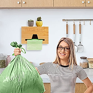 ZZYZSFUS Trash Bag Dispenser For Plastic Bags, Garbage Bag Organizer Roll Holder Under Sink, Bamboo Wall Mounted Trash Bag Organizer for Cabinet Kitchen Countertop - Large