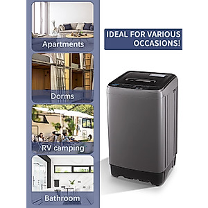 KRIB BLING 17.7 lbs Full Automatic Washing Machine with LED Display Compact Washing Machine with Drain Dump, 10 Wash Programs and 8 Water Levels Ideal for Dorms, Apartments, RV, Grey