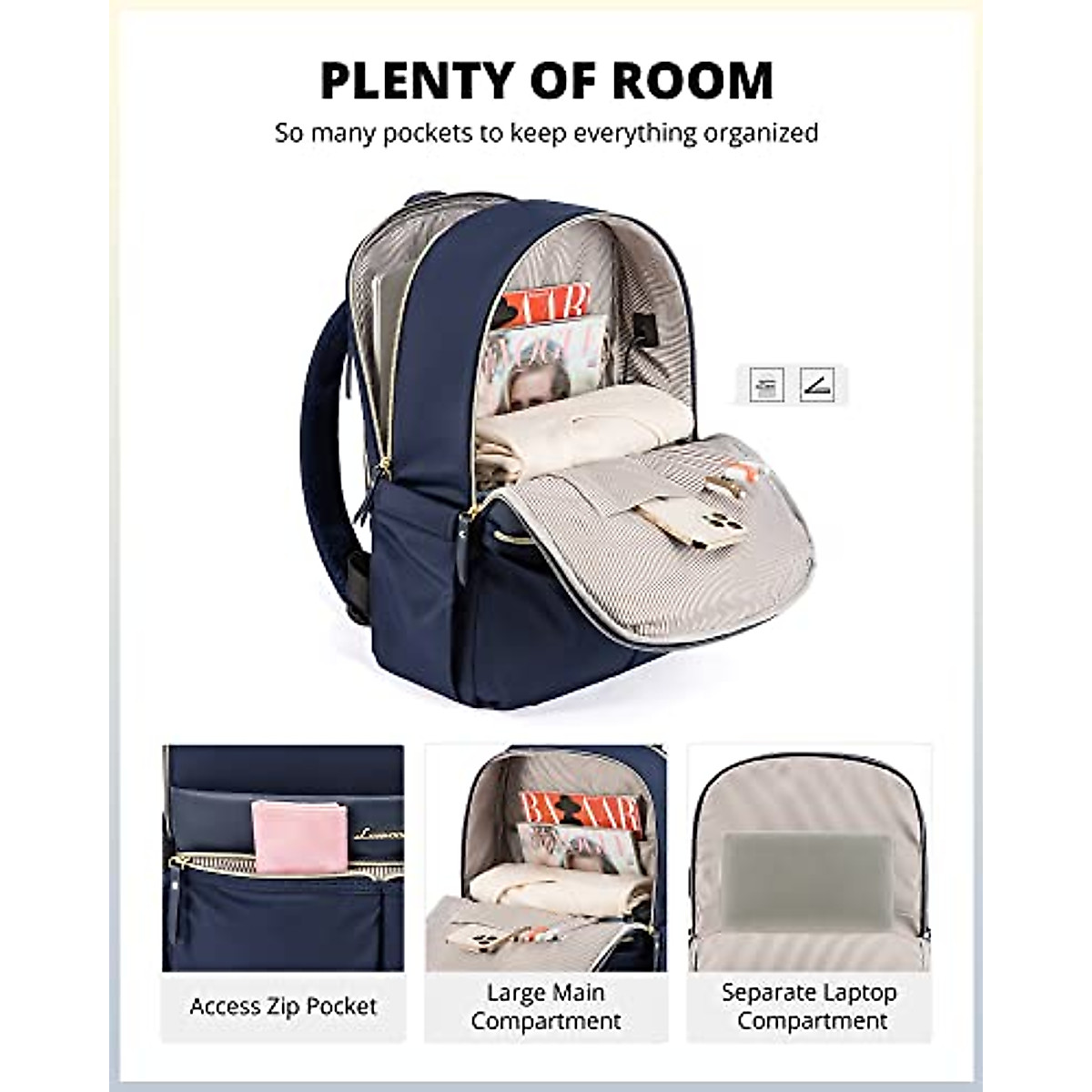 LOVEVOOK Laptop Backpack Women, Stylish Bagpack with USB Charging Port, Travel Notebook Backpack fits 15.6" Computer, for College Work Commute, Blue…