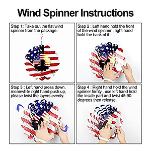 Metal Wind Spinners - 3D Patriotic Wind Spinner for Yard and Garden Kinetic Wind Sculpture American Flag Spinner Hanging Decor 12in Wind Catchers & Spinners Outdoor Art Ornaments Gifts