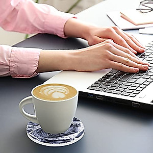 Coasters with Holder, Absorbent Coasters by DSNDVES, Set of 6 Ceramic Coasters, Marble Style Drink Coasters with Cork Base, Bar Coasters, Round Stone Coasters Black Ink Painting