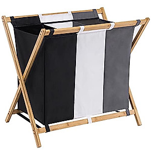 YOUDENOVA 143L Large Laundry Hamper Basket 3 Section, Waterproof Laundry sorter with 3 Compartments, Triple Divided laundry Organizer for Bedroom, Bathroom Organization, Black and Grey