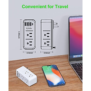EyGde Multi Plug Outlet Extender Surge Protector 1700J, Wall Power Strip with Rotating Plug & 4 USB Charging Ports (1 USB C) +2 Prong Power Strip with Surge Protector 1700J, EyGde Multi Plug Outlet
