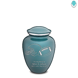GetUrns Embrace Personalized Football Medium Cremation Urn with Custom Text Engraving for Human Ashes for Funeral, Burial, Niche or Columbarium – 44 Cubic Inches – Small Urns for Ashes (Teal)