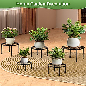 MTCode Metal Plant Stand, 5 Pack Plant Stands for Indoor Outdoor, Flower Pot Stands for Plants, Heavy Duty Planter Stand, Rustproof Iron Round Plants Stand for Home, Garden Decor