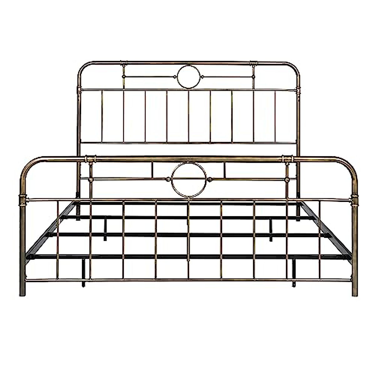 Walker Edison Vintage Antique Metal Iron Pipe King Size Bed Headboard Footboard Bed Frame Bedroom, King, Bronze