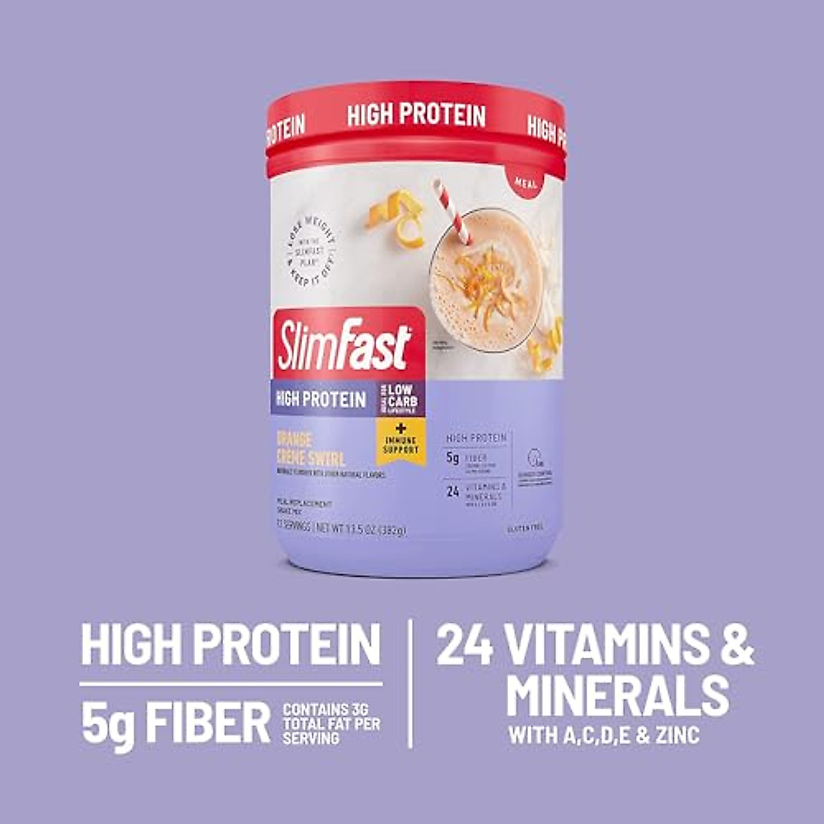 SlimFast Advanced Immunity High Protein Meal Replacement Smoothie Mix, Orange Cream Swirl, Weight Loss Powder, 13.5 Oz