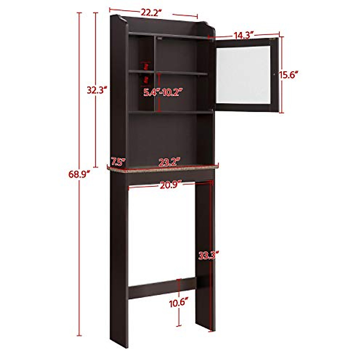 Yaheetech Over The Toilet Cabinet Space-Saving - Bathroom Free-Standing Cabinet w/Adjustable Shelves, 7.5in Dx 23.2in W x 68.9in H