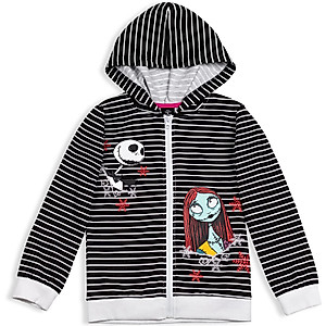 Disney Nightmare Before Christmas Jack Skellington Sally Toddler Girls French Terry Zip Up Hoodie Black-White 2T