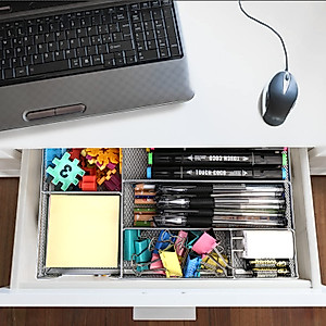 EsOfficce Drawer Organizer,Desk Organizer, Black Metal Mesh Drawer, Desk Drawer Organizer for Home Office and School,11X 6X 1.6Inch, Inch,Silver