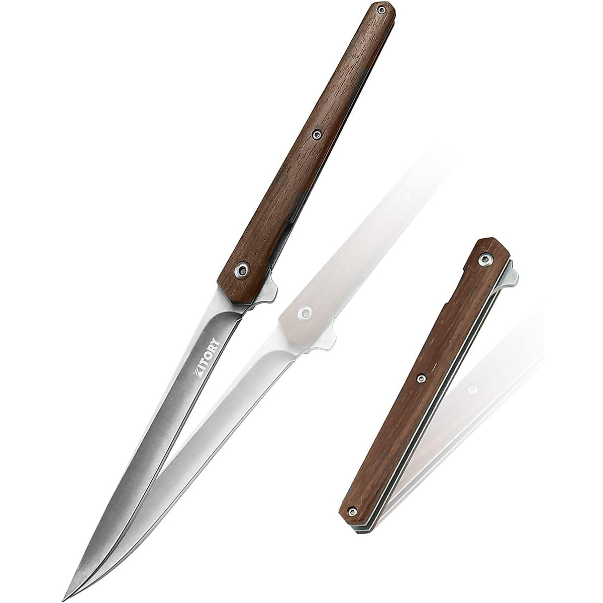 Kitory 4" Folding Pocket Knife, Small EDC Knife with Clip and Leather Sheath, Gift for Men, Dark Red wood handle 2023 Gifts For Women and Men