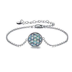 YAFEINI Flower of Life Bracelet 925 Sterling Silver Flower of Life Bracelet Abalone Shell Flower of Life Jewelry for Women Jewelry Gifts