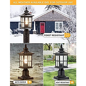 GYDZ Outdoor Dusk to Dawn Post Light, Outdoor Lamp Post Light Fixture, Exterior Pier Light Post Mount Light Head with Clear Glass for Garden, Matte Black, 2 Pack