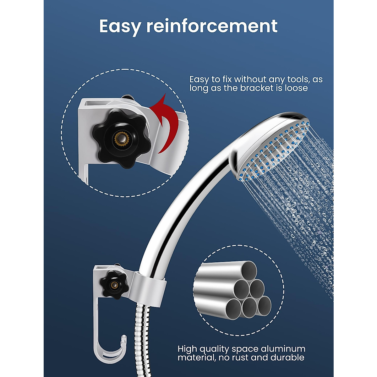 Strong Adhesive and Waterproof Shower Head Holder, Adjustable Handheld Shower Wand Holder Wall Mount Shower Bracket (1 Pack)