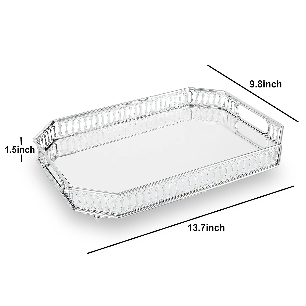 Decorative Tray, Mirror Tray for Perfume Organizer, Makeup Tray with Metal Handle for Bathroom,Countertop,Bedroom, 9.8"x13.7"x1.5"
