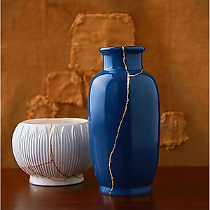 Kintsugi Repair Kit, Repair Your Meaningful Pottery with Gold Powder Glue - Comes with Two Practice Ceramic Cups for Starter