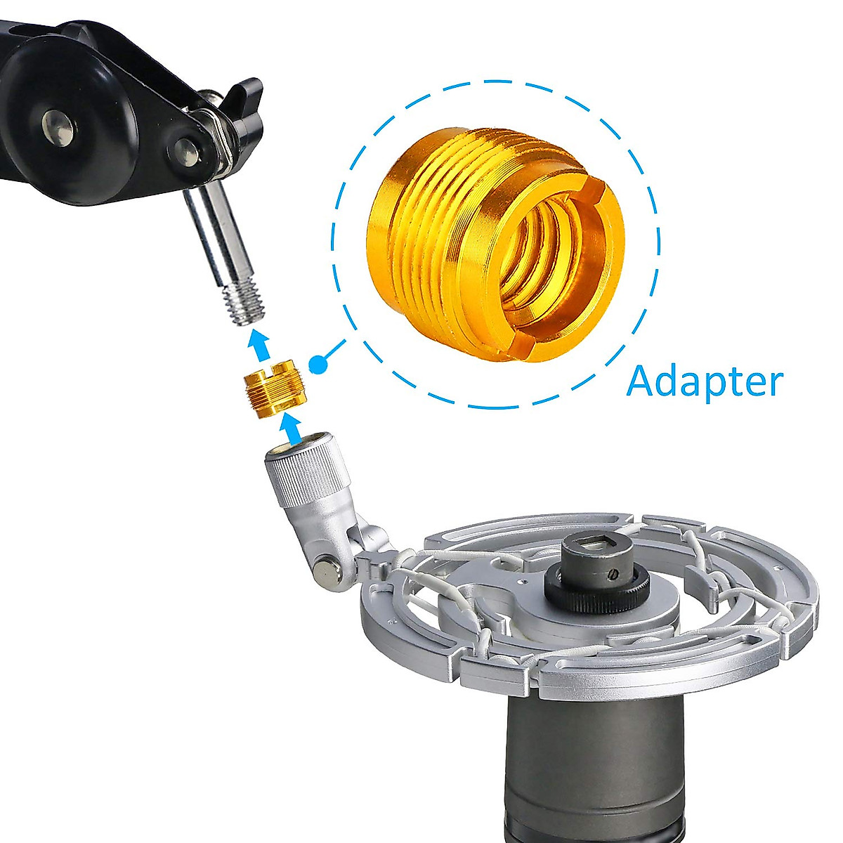 2 PCS Gold Colour Adapter for HyperX QuadCast Mic, Blue Yeti, Rode, Razer, Shure and Most USB Microphone, Shock Mount, Boom Arm Screw Thread Adapter 5/8" Male to 3/8" Female Screw Adapter by YOUSHARES