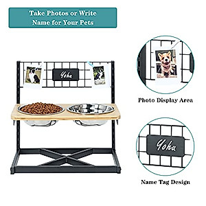 Elevated Dog Bowls, 12 Adjustable Bamboo Raised Dog Bowls Stand Feeder Water with 2 Stainless Bowls, Adjustable 4.8" up to 15.7" Heights Pet Raised Bowls for Small Medium Large Dogs and Cats