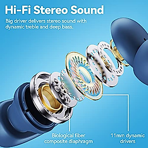 GNMN Bluetooth Headphones Wireless Earbuds 48hrs Playback IPX7 Waterproof Earphones Over-Ear Stereo Bass Headset with Earhooks Microphone LED Battery Display for Sports/Workout/Gym Blue