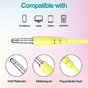 ELOVEN 3.5mm Wired Headphones HiFi Stereo Sound Wired Earbuds Noise Cancelling in-Ear Headset with Bulit-in Mic Volume Control Sports Earphones for iPhone Samsung iPad (2 Pack White+Yellow)