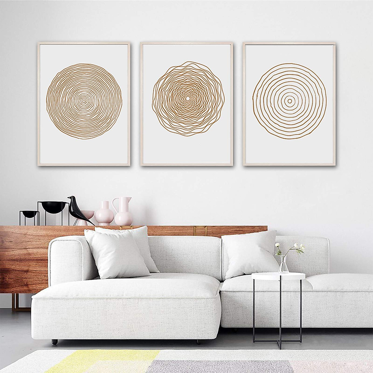 Boho Canvas Prints - Midcentury Modern Wall Art- Abstract Geometric Canvas Wall Art Set - Scandinavian Wall Art Painting for Living Room Bedroom Decor No Framed