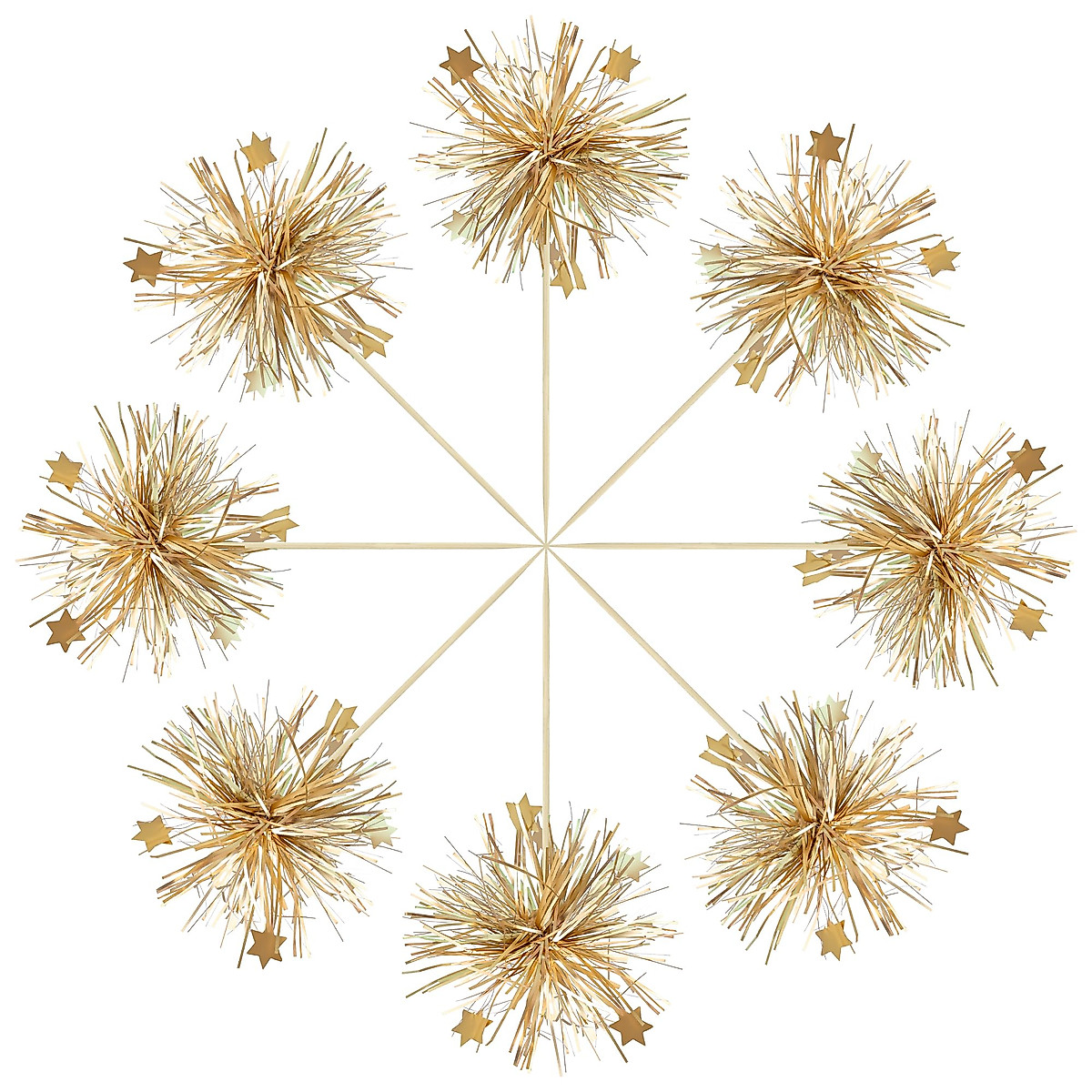 Gyufise 30Pcs Foil Firework Cupcake Toppers Happy Birthday Cake Toppers Sparkle Tinsel Flower Drink Stirrers Cocktail Food Fruit Toothpicks for Valentine's Day Party Supplies Gold