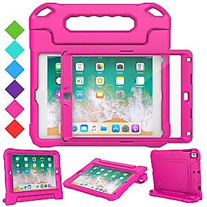 SUPLIK Kids Case for iPad 5th/6th Generation (9.7 inch, 2017/2018), iPad Air 1 & Air 2 & Pro 9.7 Case with Screen Protector, Durable Shockproof Protective Cover with Handle Stand, Pink