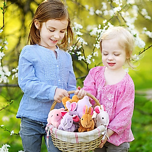 Sratte 16 Pcs Easter Bunny Stuffed Animal Bulk 4.7 Inch Small Plush Rabbit Keychains Detachable Bunny Party Favors Plushies Gifts for Birthday Baby Shower Easter Basket Stuffers Decorations