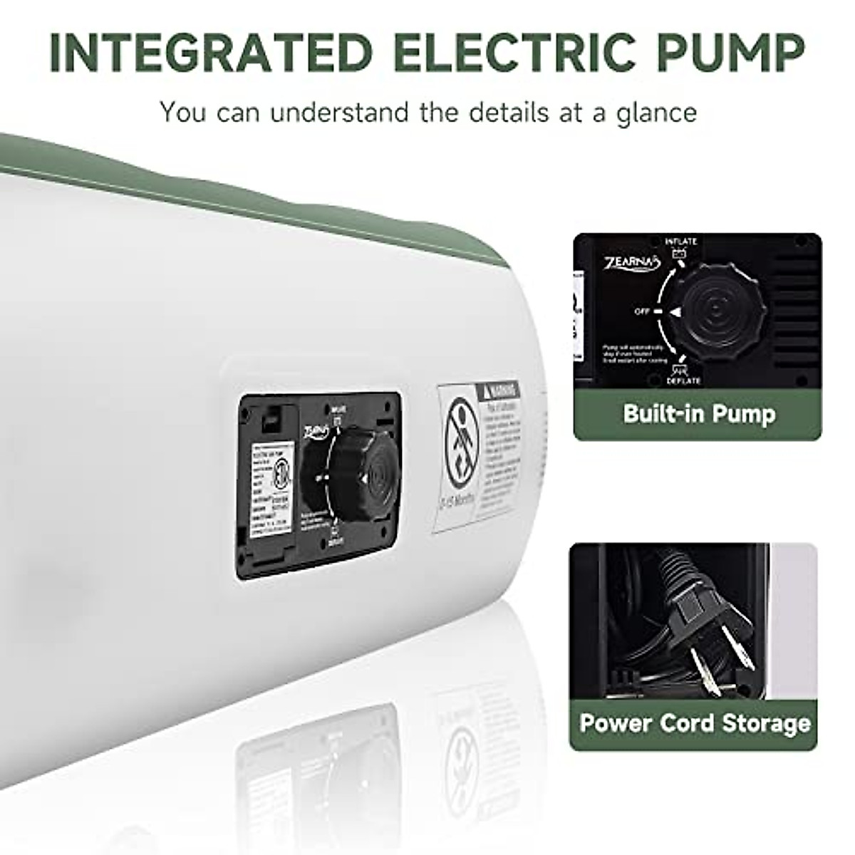 Zearna Twin Air Mattress with Built in Pump 13 Inch Inflatable Mattress for Tent Camping, Home Guest Bed - Adjustable Blow Up Mattress - Easy to Inflate (Twin Size) 75L x 39W x 13T