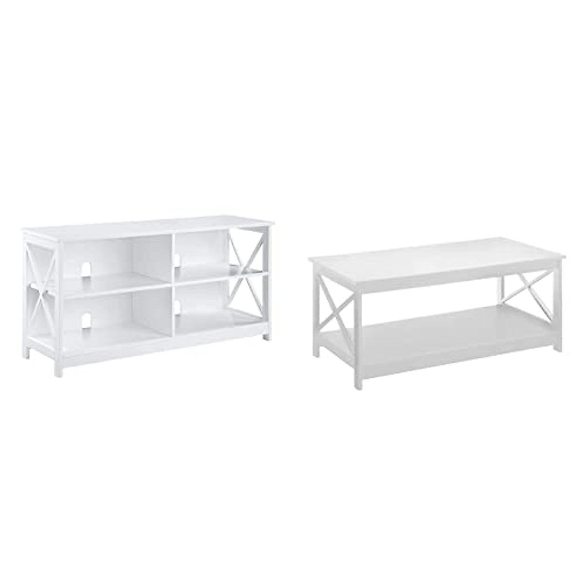 Convenience Concepts Oxford TV Stand, White & Oxford Coffee Table with Shelf, White