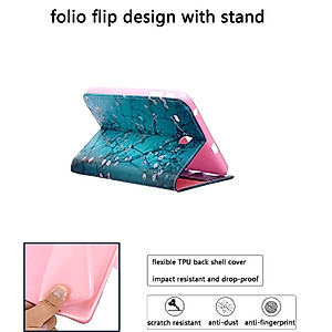 UUcovers T377 Tablet Case for Samsung Galaxy Tab E 8.0 Inch 2016 Model (SM-T377A/T377V/T377P/T375/T378) PU Leather Folio Stand Wallet Soft TPU Back Shockproof Cover with Card Pocket, Pear Flower Blue