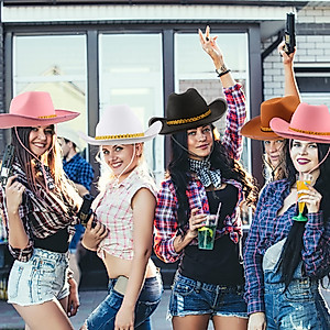 SGBETTER 4 Pack Pinch Front Cowboy Hat Novelty Western Cowboy Cowgirl Hat for Adult Halloween Cosplay Dress up Cowboy Theme Party Accessories (Black, Pink, White, Brown)