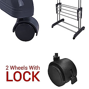 Aquaterior Folding 3 Tier Clothes Drying Rack Rolling Collapsible Garment Laundry Dryer Hanger Stand Rail Indoor Dark Grey