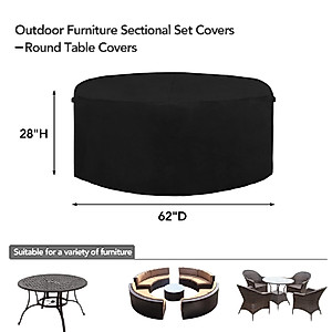 Easy-Going 600D Heavy Duty Round Patio Furniture Cover, Outdoor Table and Chair Set Cover, Waterproof Outdoor Sectional Furniture Set Cover (62" DIAx 28" H, Black)