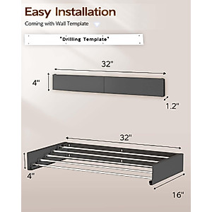 Vikaqi Clothes Drying Rack Wall Mounted, 32" Drying Rack Clothing Retractable, Laundry Drying Rack Space Saving, Collapsible Drying Racks for Laundry Folding Indoor Outdoor, 5 Rods, Black