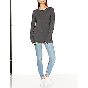 Amazon Essentials Women's Classic-Fit Long-Sleeve Crewneck T-Shirt (Available in Plus Size), Charcoal Heather, Large