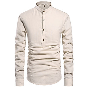 NITAGUT Men's Cotton Linen Blend Shirts , 01 Beige , US M/Chest 38-41