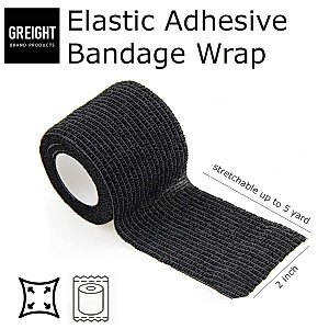Self Adhesive Bandage Wrap 2 Inch x 5 Yards - Breathable Athletic Cohesive Bandage for Sports Injury, Ankle, Knee and Wrist Sprains (Pack of 6, Black)
