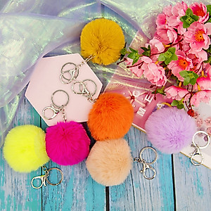 BQTQ 18 Pieces Pom Pom Keychain Rabbit Faux Fur Pom Pom Balls Keychain Fluffy Pom Pom with Keychain Hooks for Women Girls Bag Accessories (18 Bright Colors)