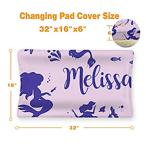 Custom Baby Changing Pad Covers - Mermaids Designs with Personalized Name - 2 Pack Jersey Knit Ultra Soft Diaper Changing Table Cover Set for Girls Gift Color02