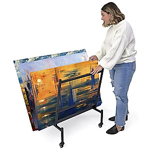 Displays2go Print Art Rack, (50) 24" x 36" Protectors, Mobile Design w/Locking Wheels - Black (ADRACK1)
