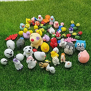 EMiEN 74 Pieces Mini Animals Miniature Ornament Kits, Tiny Animals Figurines, Fairy Garden Accessories,Fairy Garden Supplies,Fairy Garden Animals,Dollhouse,Plant Pots,Bonsai Craft Decor