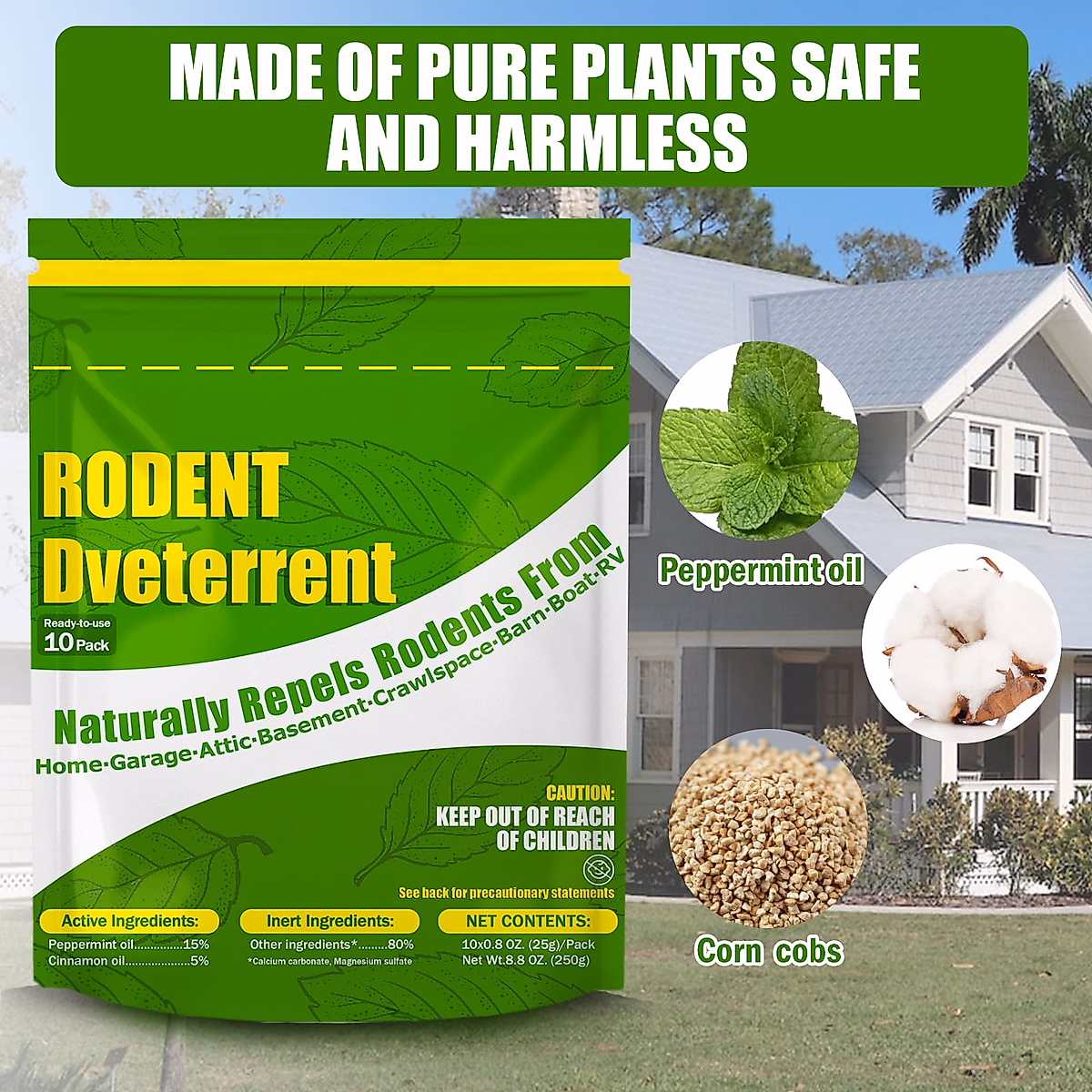 Rodent Repellen, Mice Repellent Indoor/Outdoor 10 Pack, Moth Balls, Peppermint Pest and Control Mice Rats Repeller and Strongly Repel Roaches, Squirrels, Ants, Other Rodents