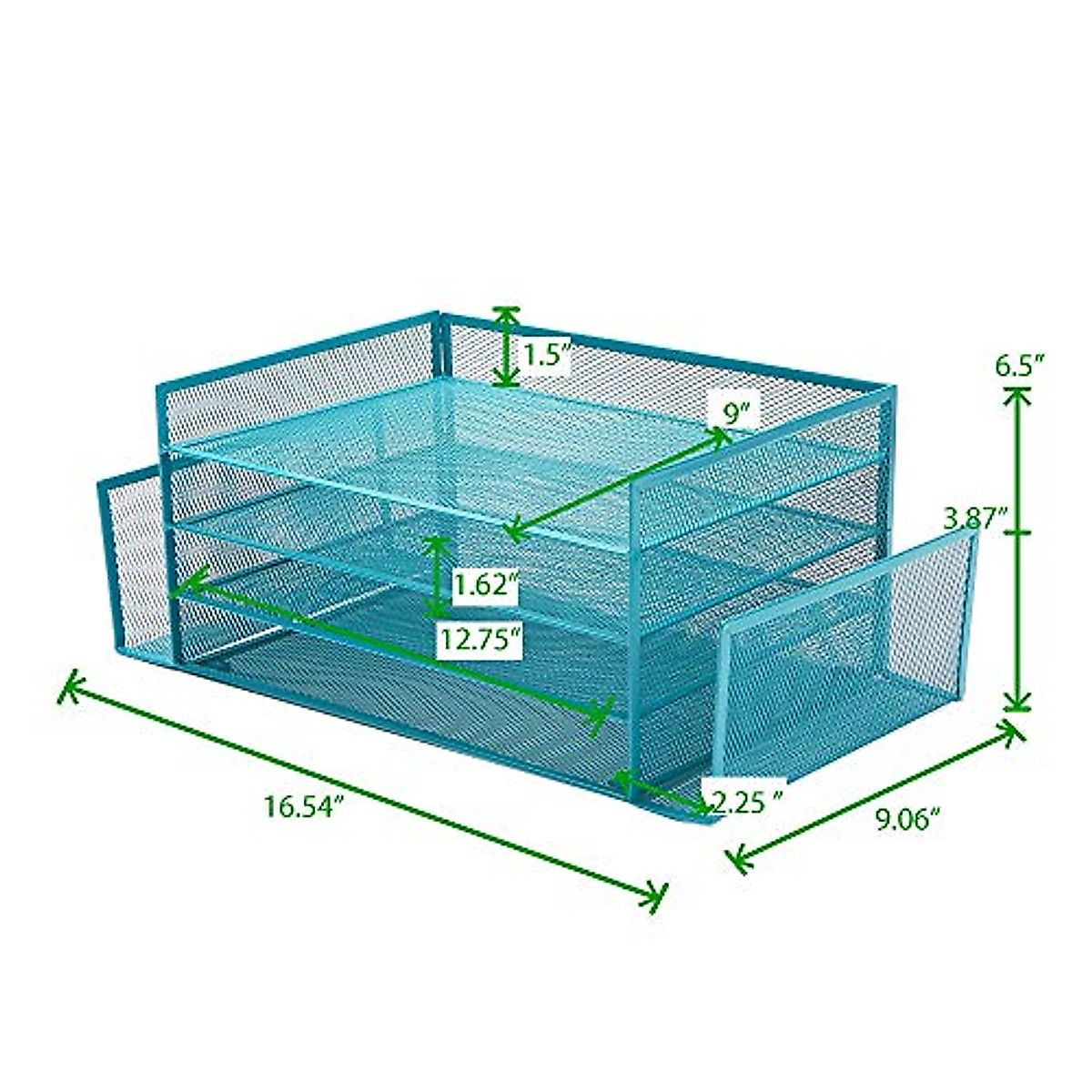 Mind Reader Desk Organizer with 6 Compartments [4 Trays and 2 Side File Holders ] For Pen, Pencil, Mail, Magazines and Office Accessories (Turquoise)