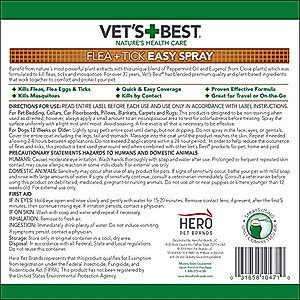 Vet's Best Flea and Tick Easy Spray | Flea Treatment for Dogs and Home |Plant-Based Formula | 6.3 Ounces