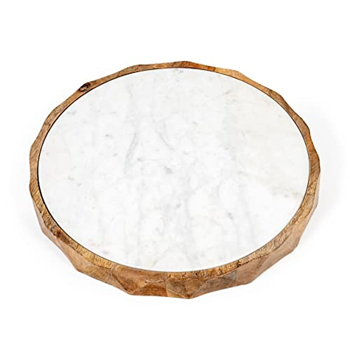 Carmelo 15" Round Marble and Wood Serving Board Cheese Board, Decorative Tray
