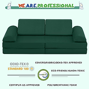 jela Kids Couch Large, Floor Sofa Modular Funiture for Kids Adults, Playhouse Play Set for Toddlers Babies, Modular Foam Play Couch Indoor Outdoor (56.7"x28.3"x17.3", Pine Green)