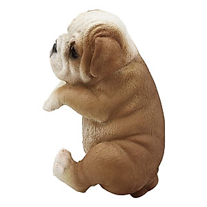 Ebros Lifelike Pot Pal Hanging Bulldog Puppy Pooch Dog Statue 7.5" Tall with Glass Eyes Hand Painted Realistic Bulldogs Pedigree Dogs Decor Figurine Animal Pet Sculpture Garden Patio Decorative