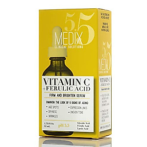 Medix Vitamin C Facial Serum Skin Care Booster For Age Spots, Wrinkles, & Fine Lines. Anti Aging Face Serum W/Glycolic Acid & Hyaluronic Acid Brightens Skin For Healthier Skin Complexion, 1.75 Fl Oz