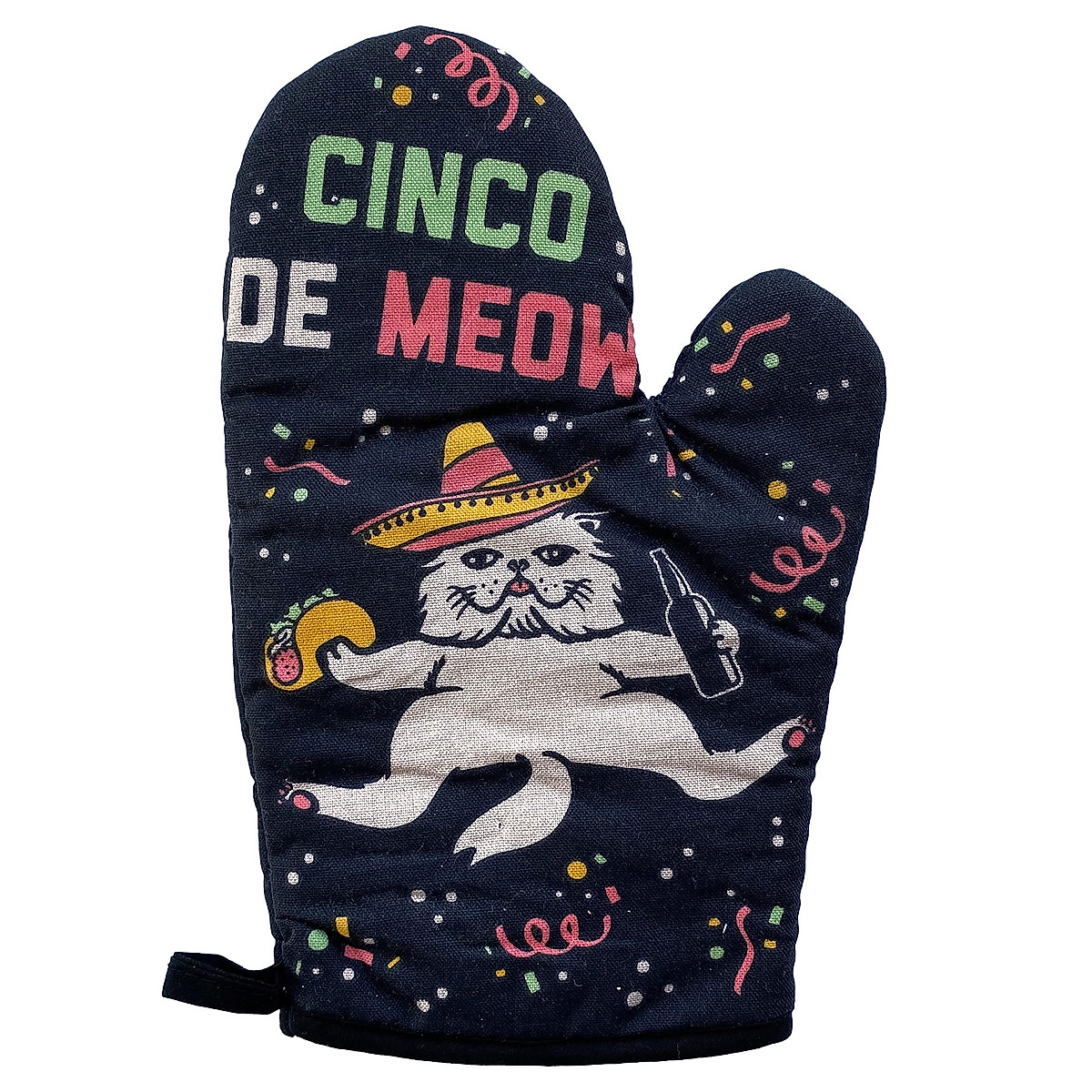 Cinco De Meow Oven Mitt Funny Taco Cat Mexican Cerveza Kitchen Glove Funny Graphic Kitchenwear Cinco De Mayo Funny Cat Novelty Cookware Black Oven Mitt